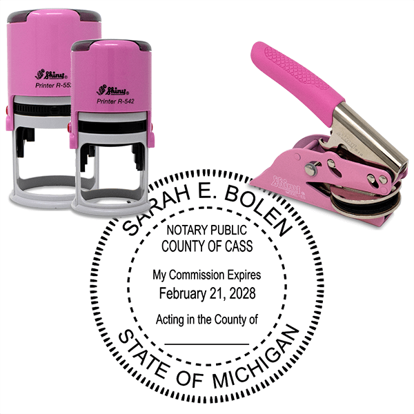Michigan Notary Pink - Round Design Seal - Simply Stamps