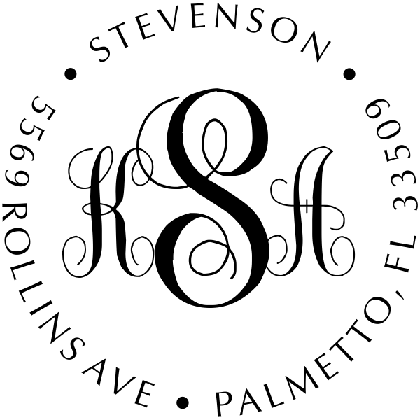 Executive Address Stamp w Cursive Accents - Round Monogram - Simply Stamps