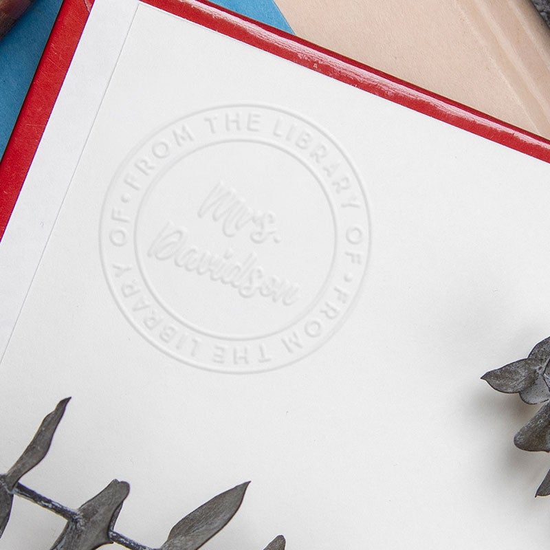 Custom Book Embosser - Round Double Ring Script | Simply Stamps