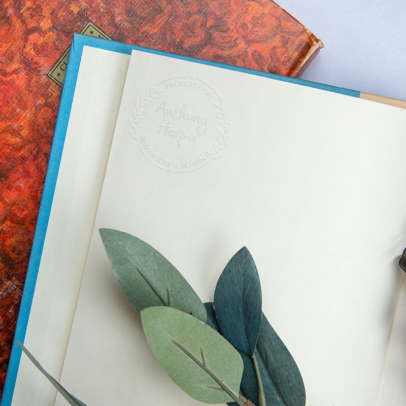 Floral Script Custom Book Embosser - Simply Stamps