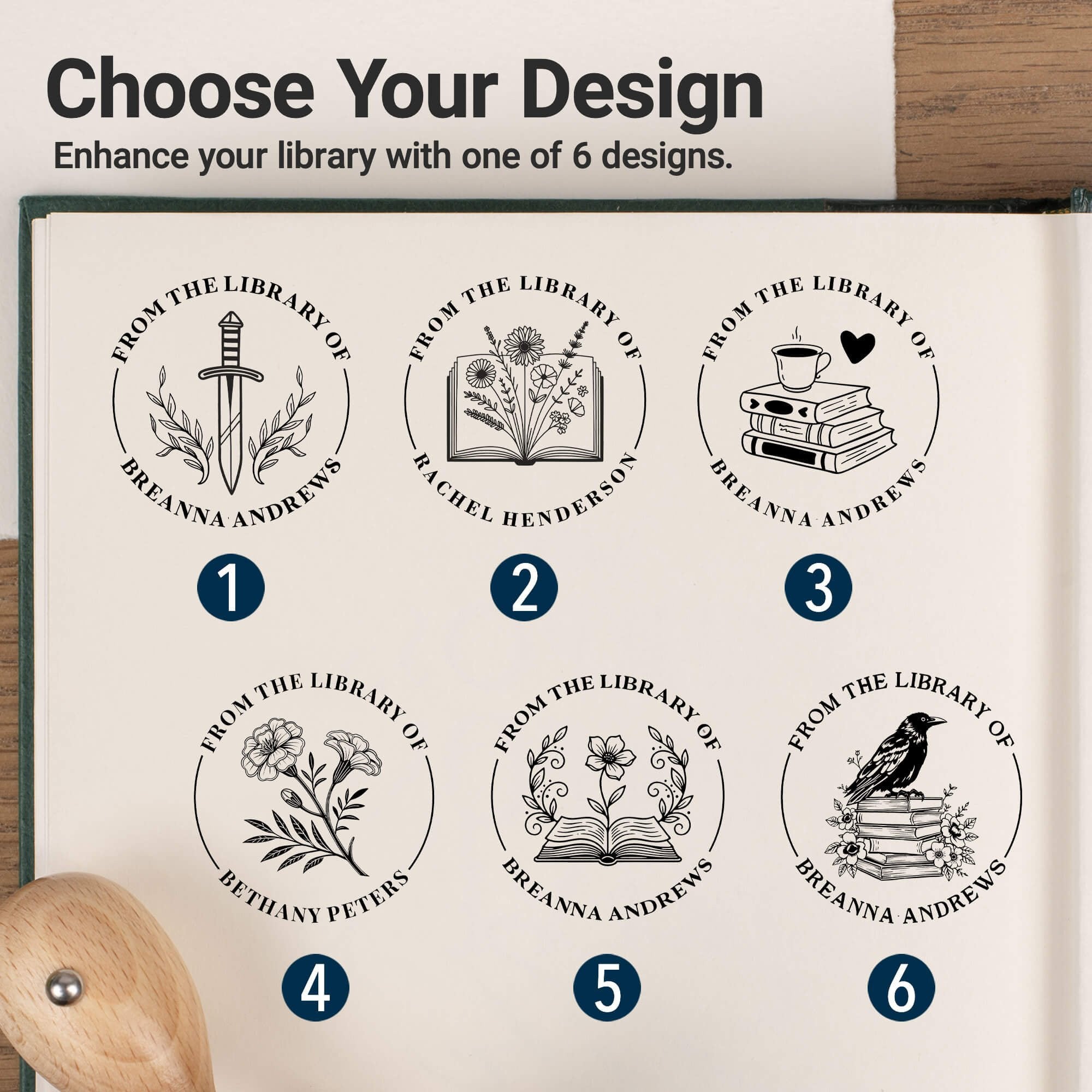 Custom Wood Handle Book Stamp | Choose Your Design - Simply Stamps