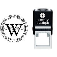 Executive Address Stamp w Cursive Accents - Round Monogram - Simply Stamps