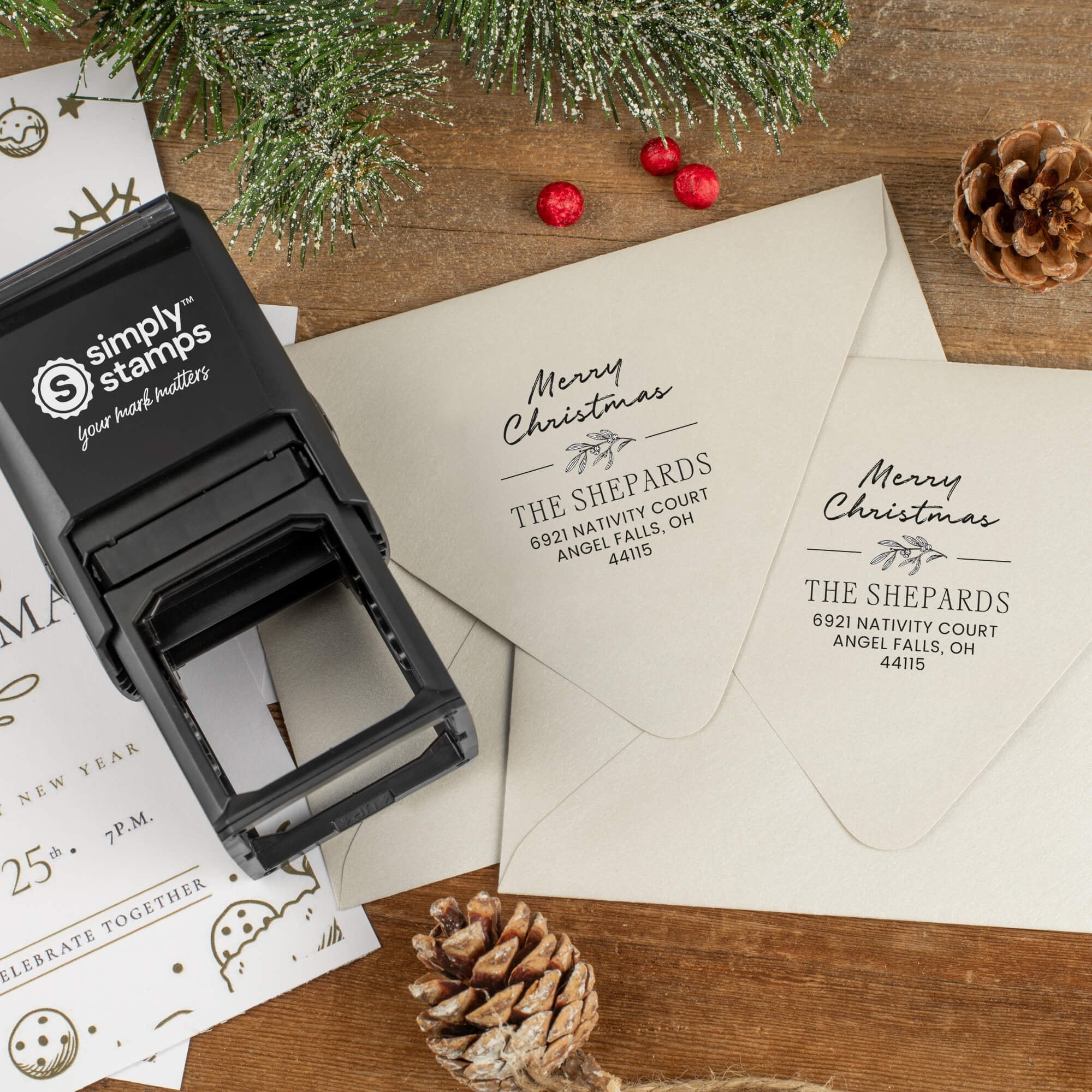 Magnolia Merry Christmas Address Stamp – Personalized Holiday Return ...