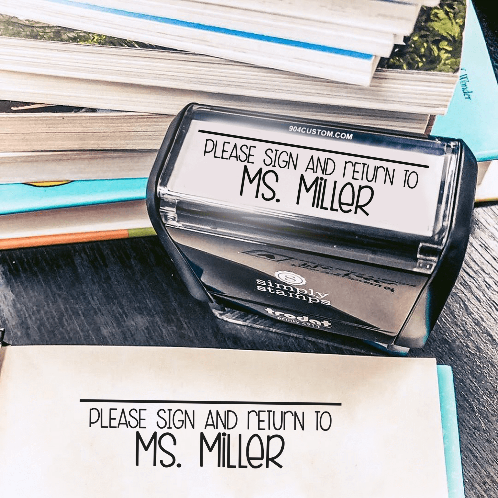 Custom 'Please Sign and Return to' Teacher Stamp - Simply Stamps